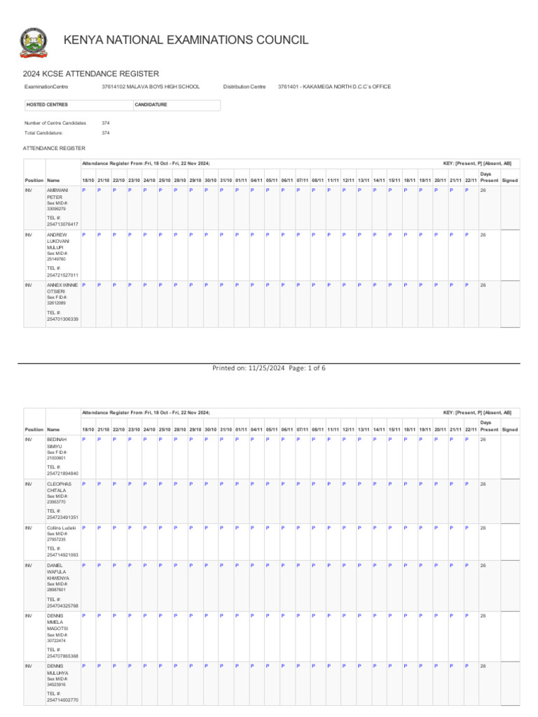 Attendance Register | PDF