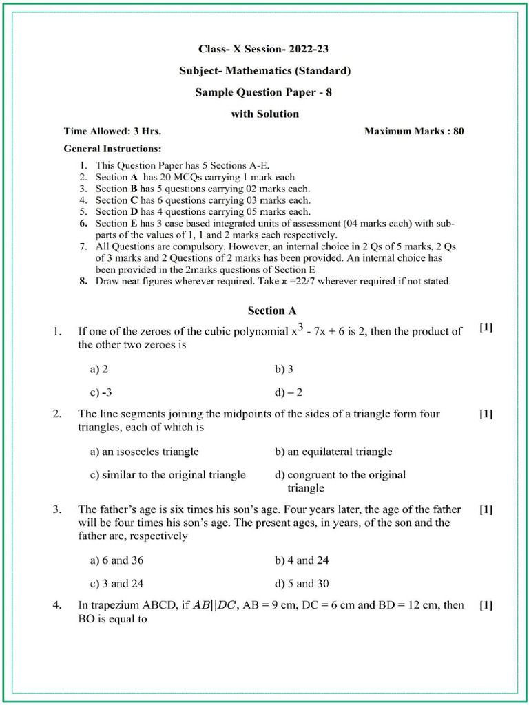 @class - 10 - Guides MATHS Standard Sample Paper - 8 | PDF