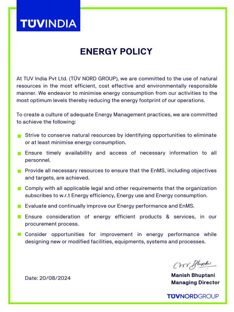 TUV India Energy Management Policy | PDF
