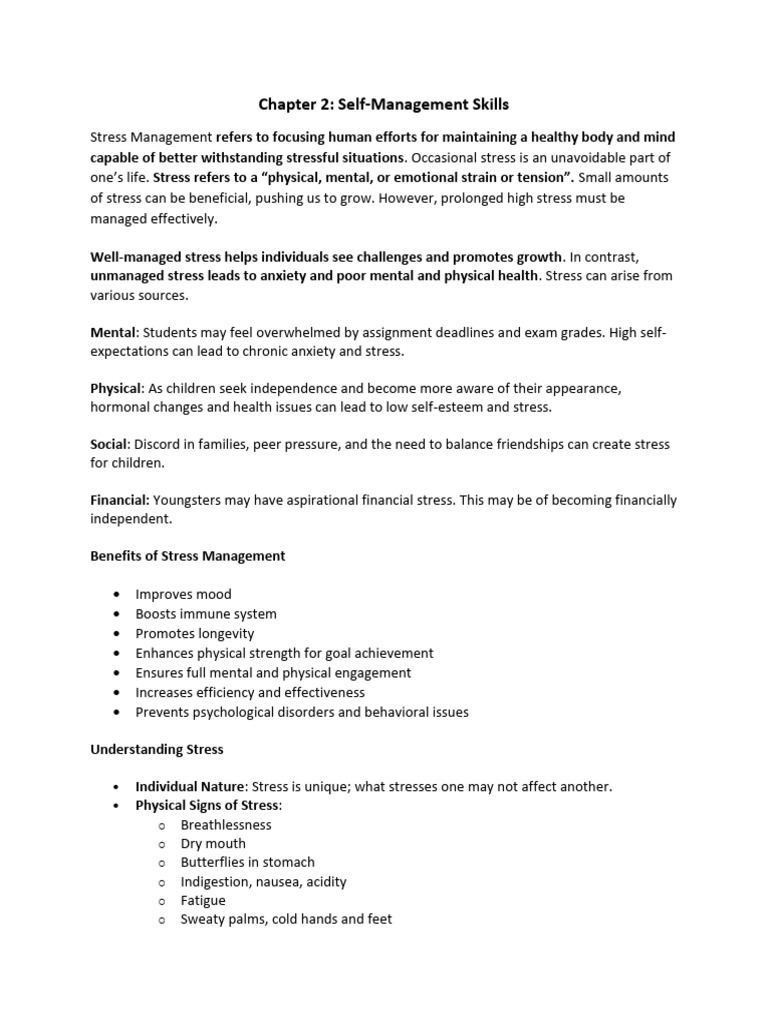 Chapter 2-Self Management Skills | PDF | Stress (Biology) | Stress ...