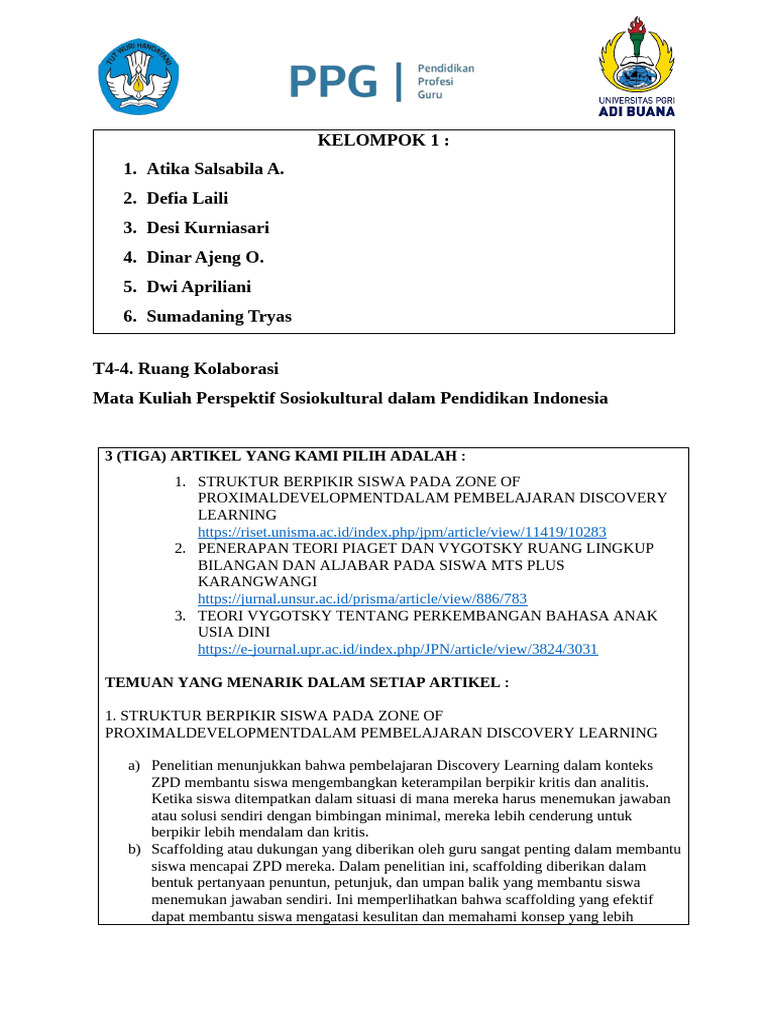 T4.4 Ruang Kolaborasi Perspektif Sosiokultur Kel 1 | PDF