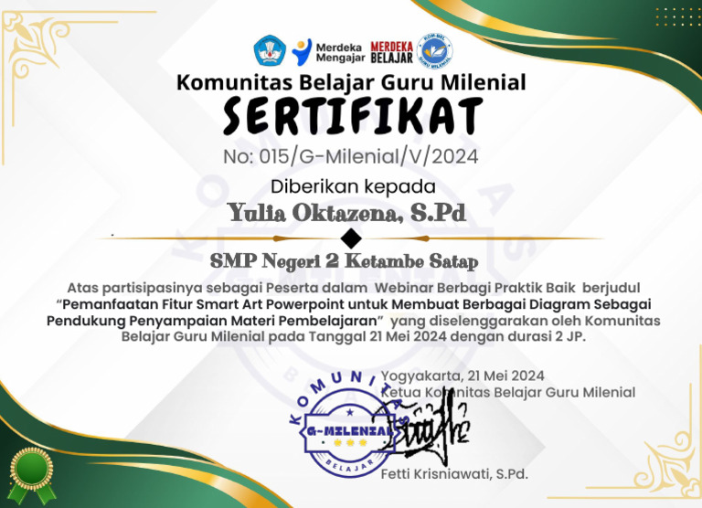 Yulia Oktazena, S.PD Sert Smart Art | PDF