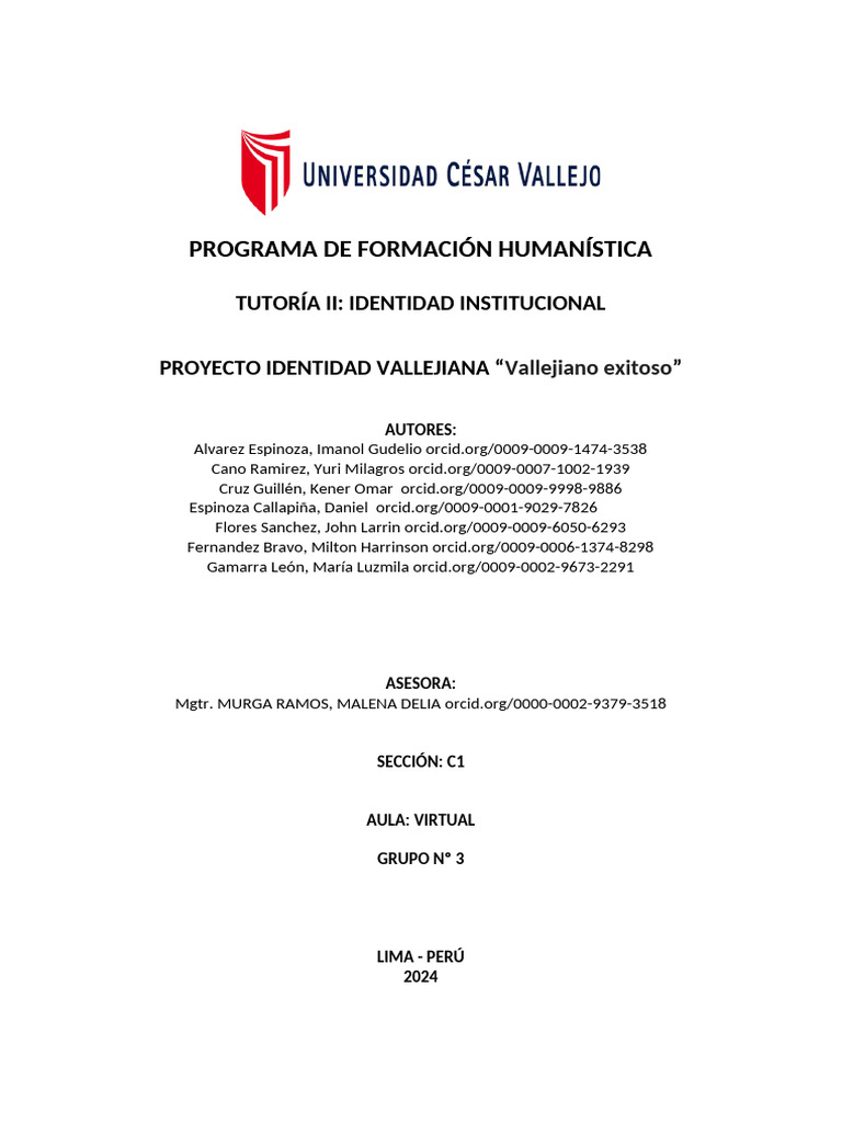 C1-Esquema - Proyecto - Identidad Vallejiana 2024-1 | PDF | Aprendizaje | Comunicación