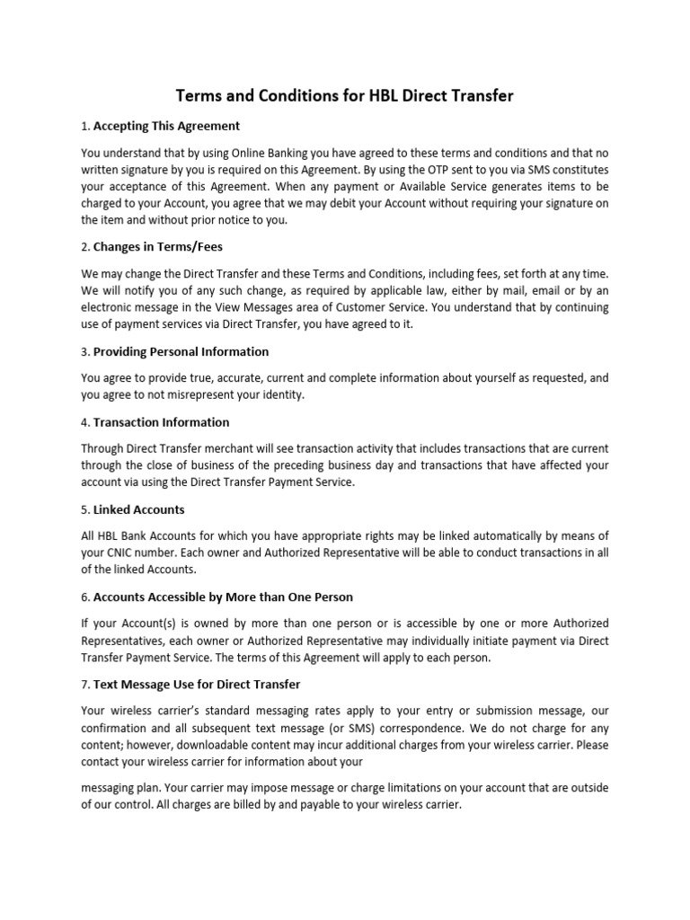 Direct Transfer-Terms Conditions | PDF | Contractual Term | Indemnity