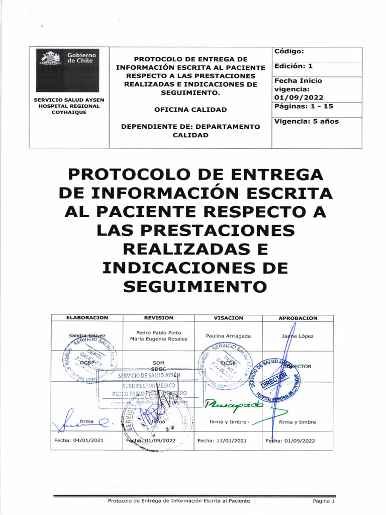 REG 1.3 Protocolo Entrega Informacion Escrita Al Paciente Sobre Prestaciones Realizadas ...