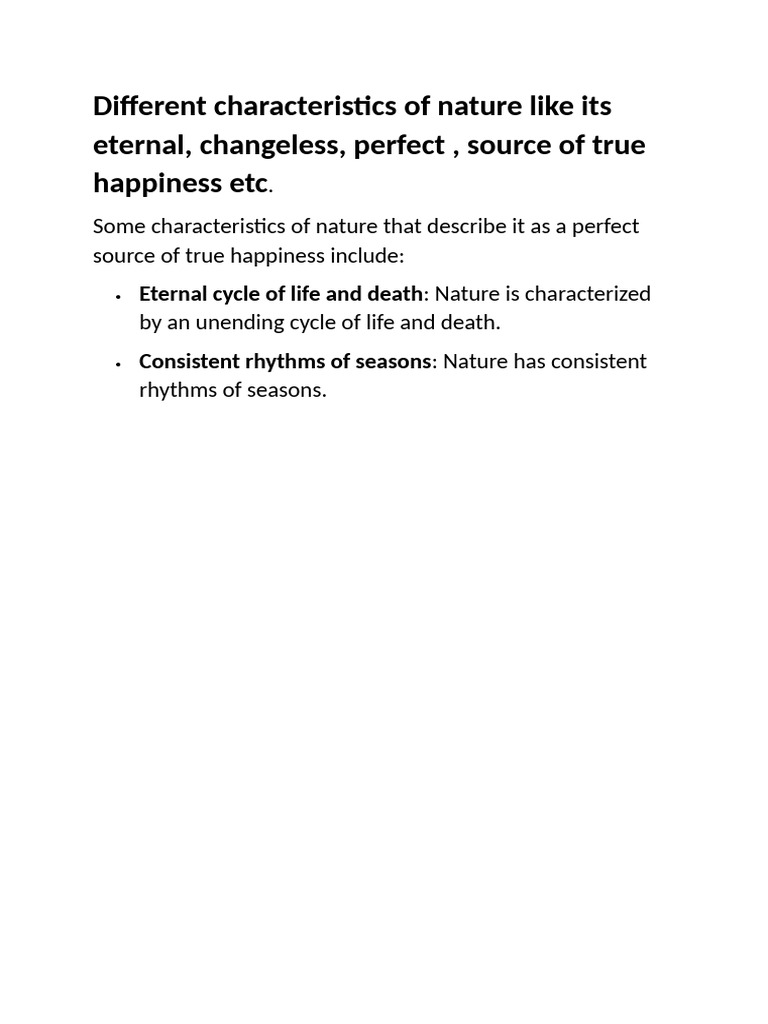 Different Characteristics of Nature Like Its Eternal, Changeless ...