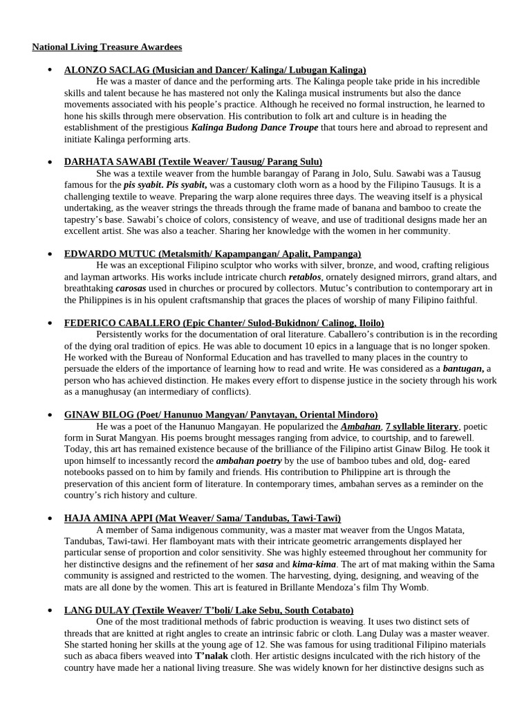 National-Living-Treasures | PDF | Weaving | Philippines