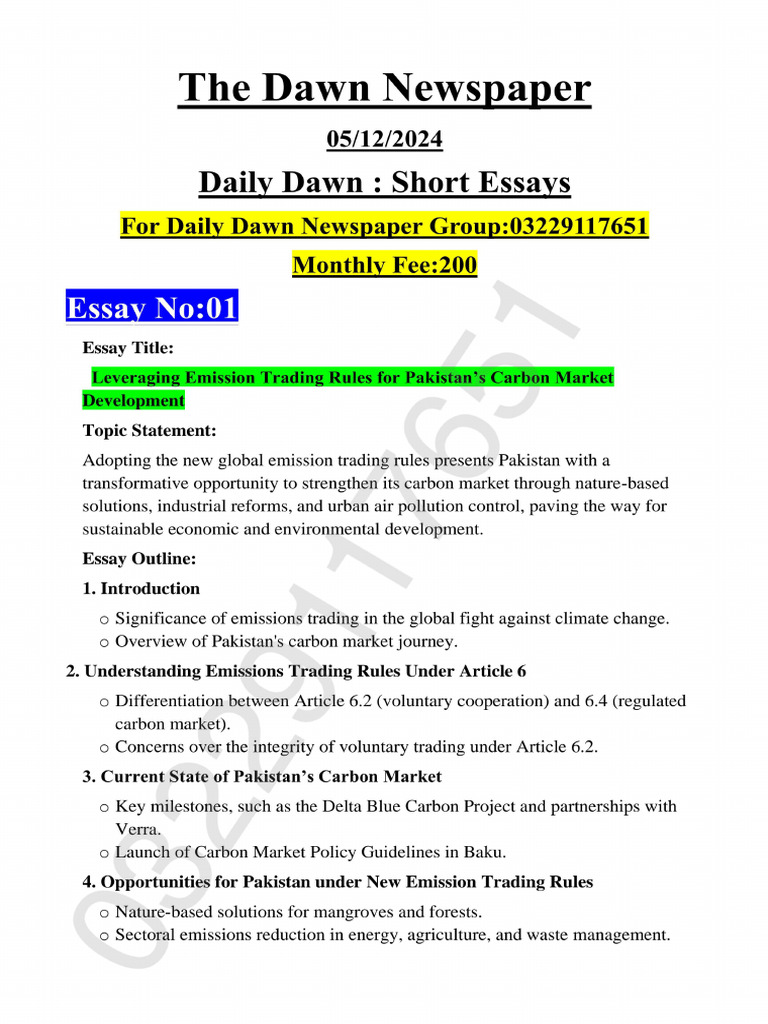 05 December Dawn Essays 2024 | PDF