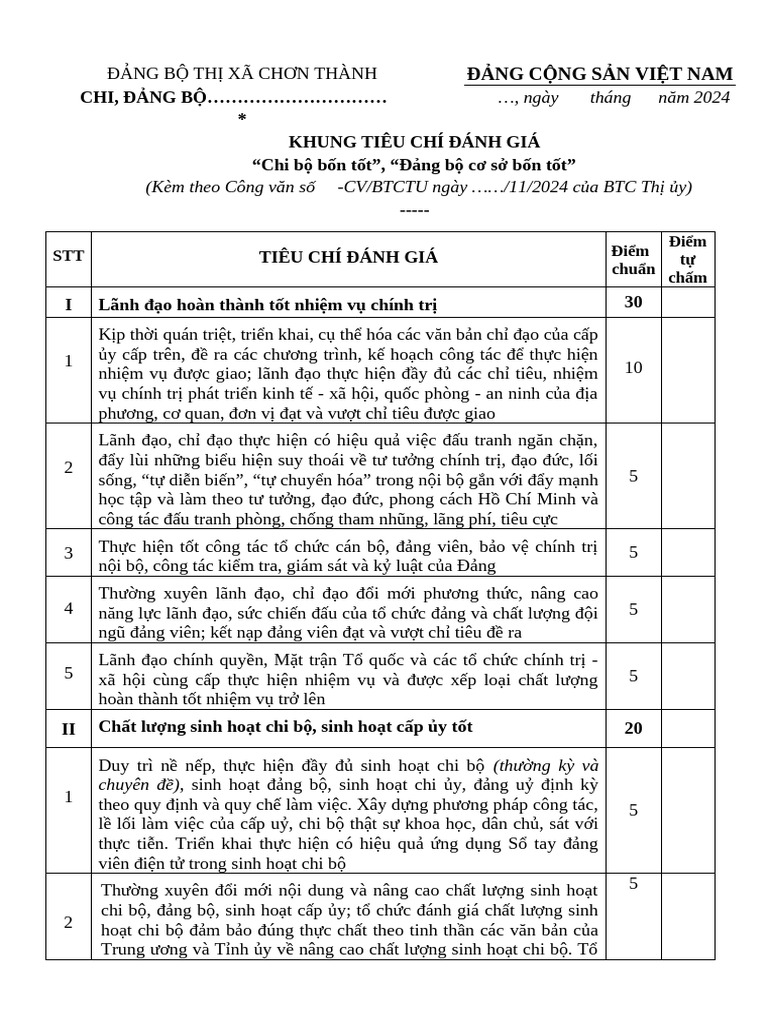 Khung Tieu Chi Danh Gia Chi Dang Bo 4 Tot | PDF