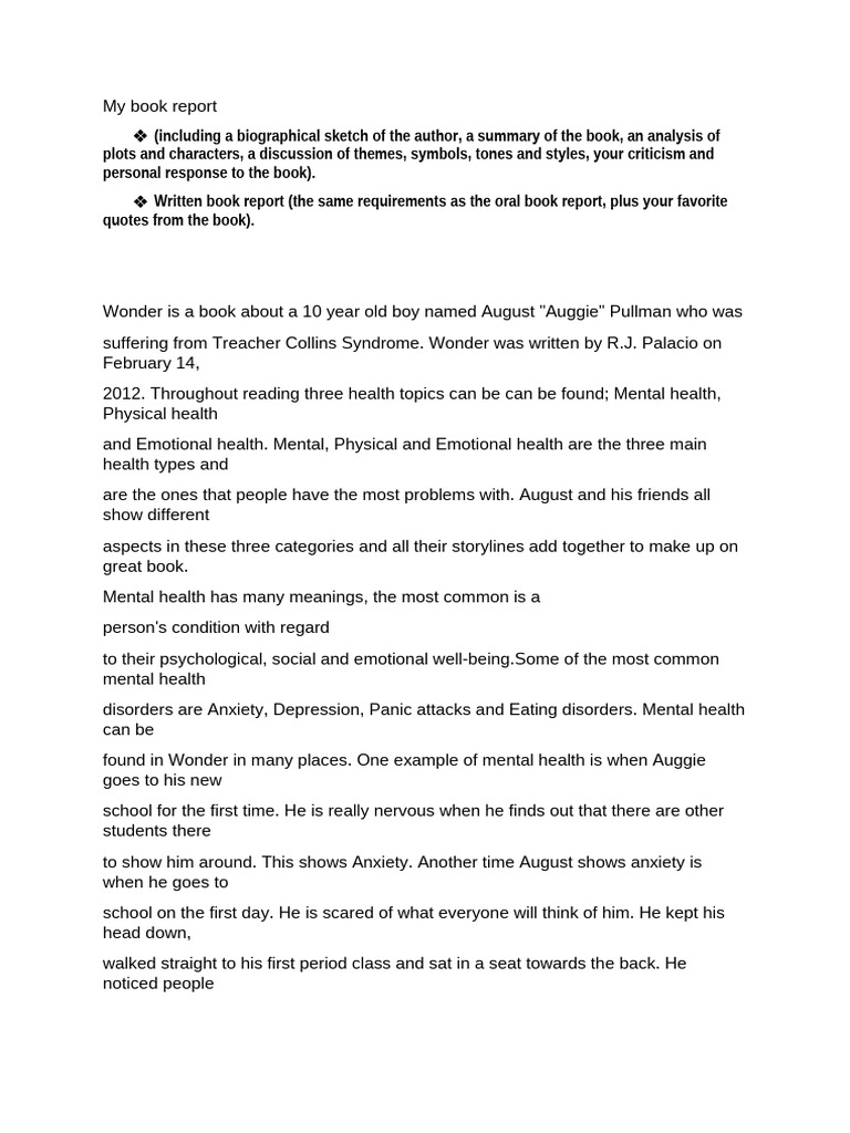 "Wonder Book Report: Themes & Analysis" | PDF | Mental Disorder ...