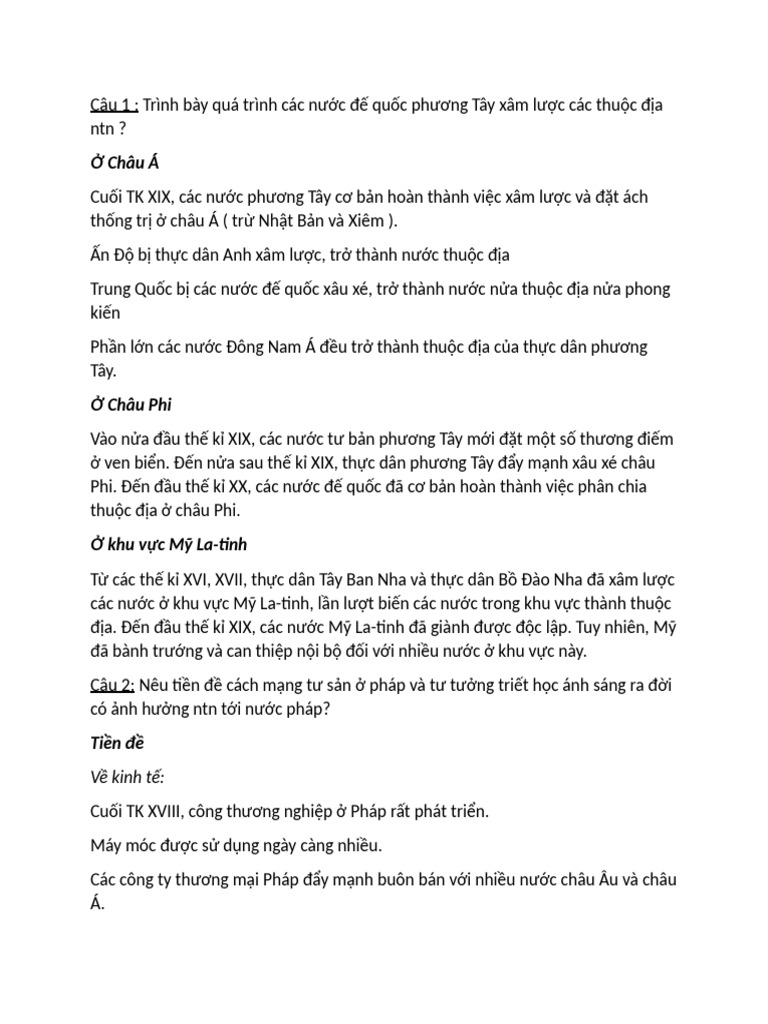 Tự Luận Sử 11 GK 1 | PDF