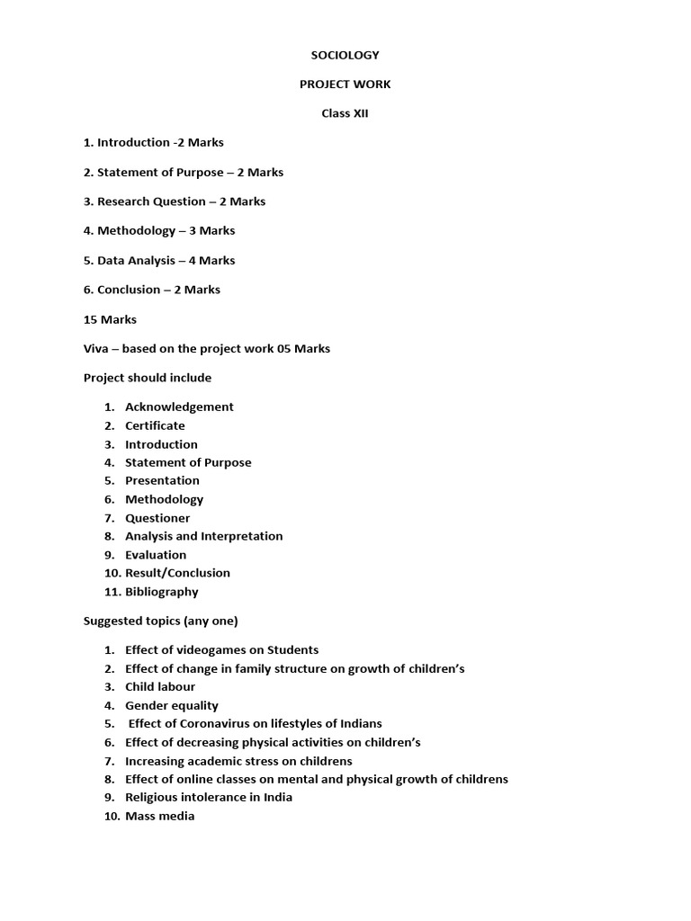 Sociology Project Work Class Xii | PDF