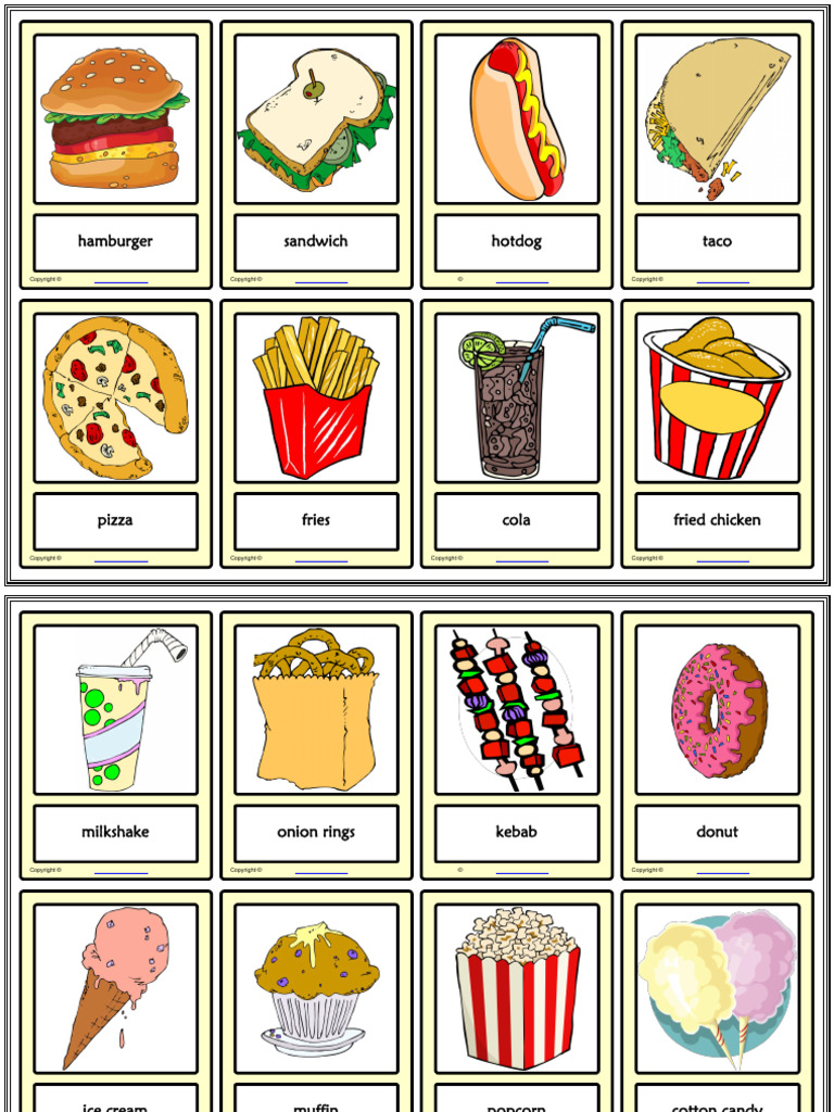 fast food vocabulary esl printable learning cards for kids | PDF