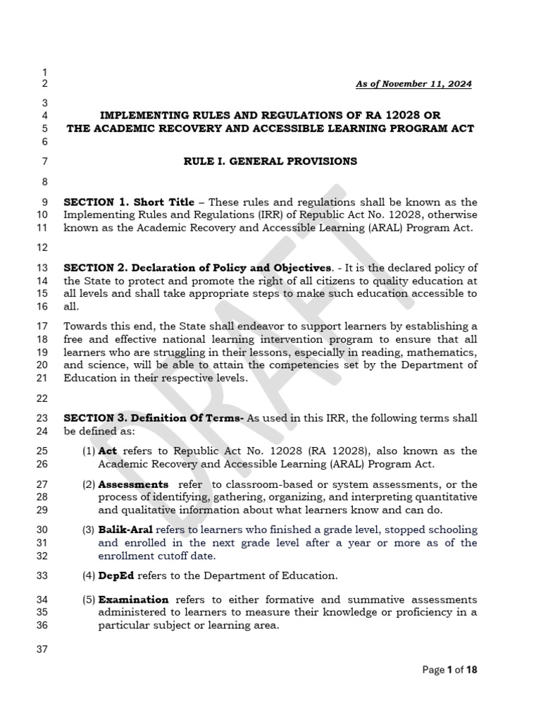 IRR of ARAL Program Act | PDF | Teachers | Learning