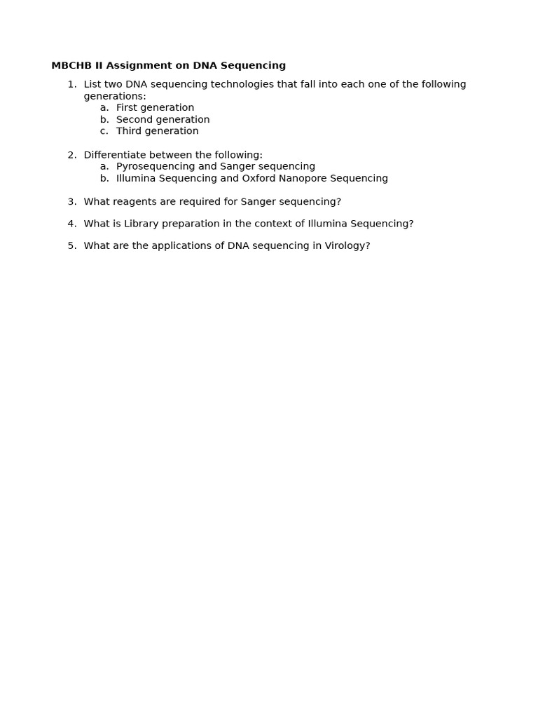 MBCHB II Assignment On DNA Sequencing | PDF