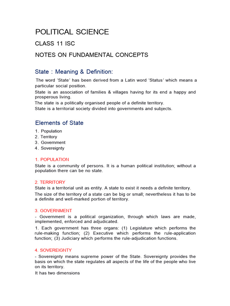 Class 11 Political Science: State Concepts | PDF | Sovereignty | State ...