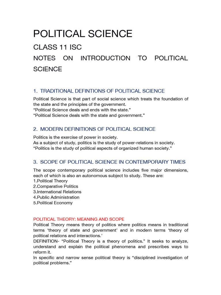 Political Science ISC Class 11 (Introduction To Political Science ...