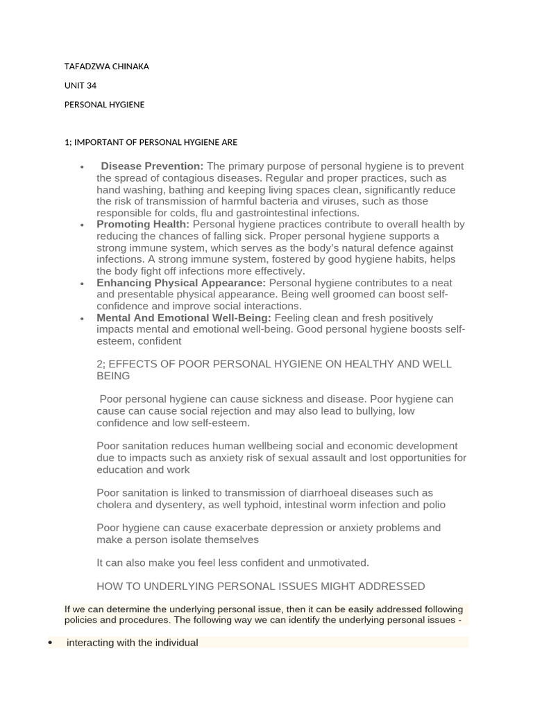 Personal Hygiene | PDF | Hygiene | Infection