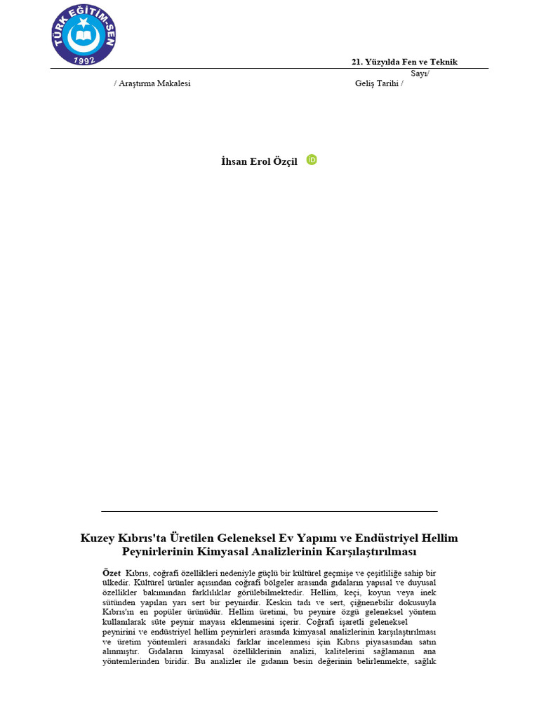 Kuzey - Kibris - Hellim Peynirlerinin Kimyasal Analizleri | PDF