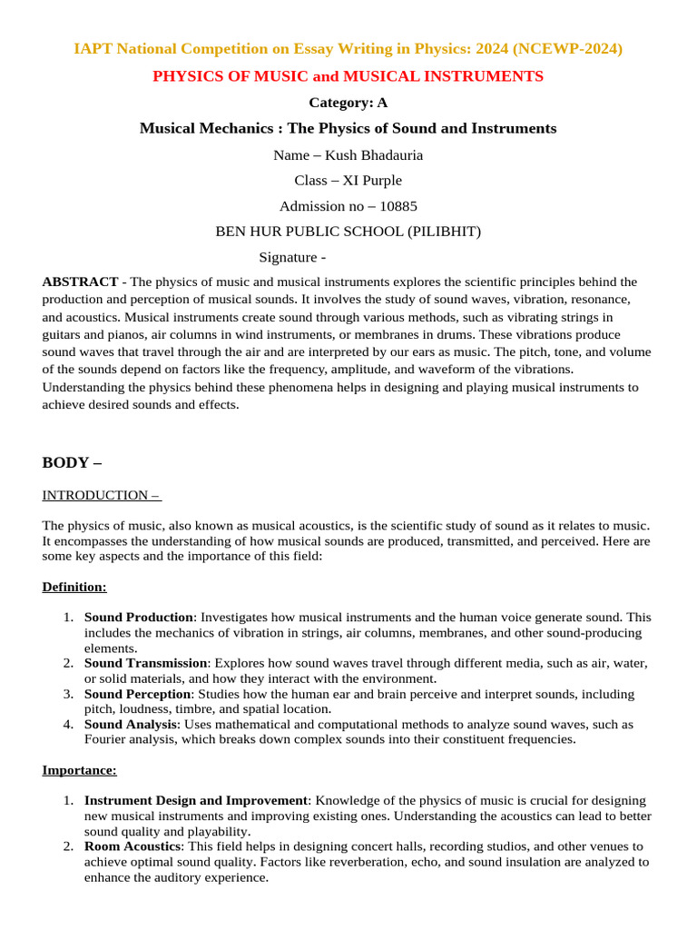 IAPT National Competition On Essay Writing | PDF | Sound | String ...