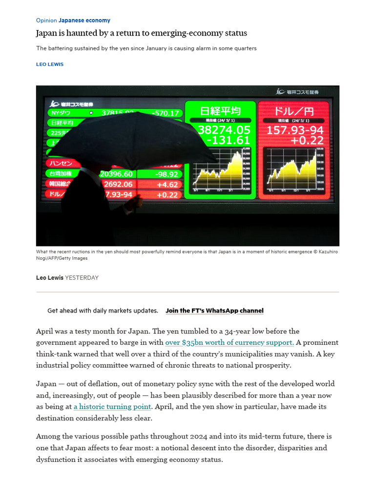 Japan Is Haunted by A Return To Emerging-Economy Status | PDF ...