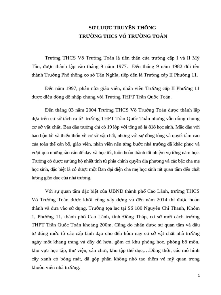 5. Sơ Lược Truyền Thống Trường THCS.vtt | PDF