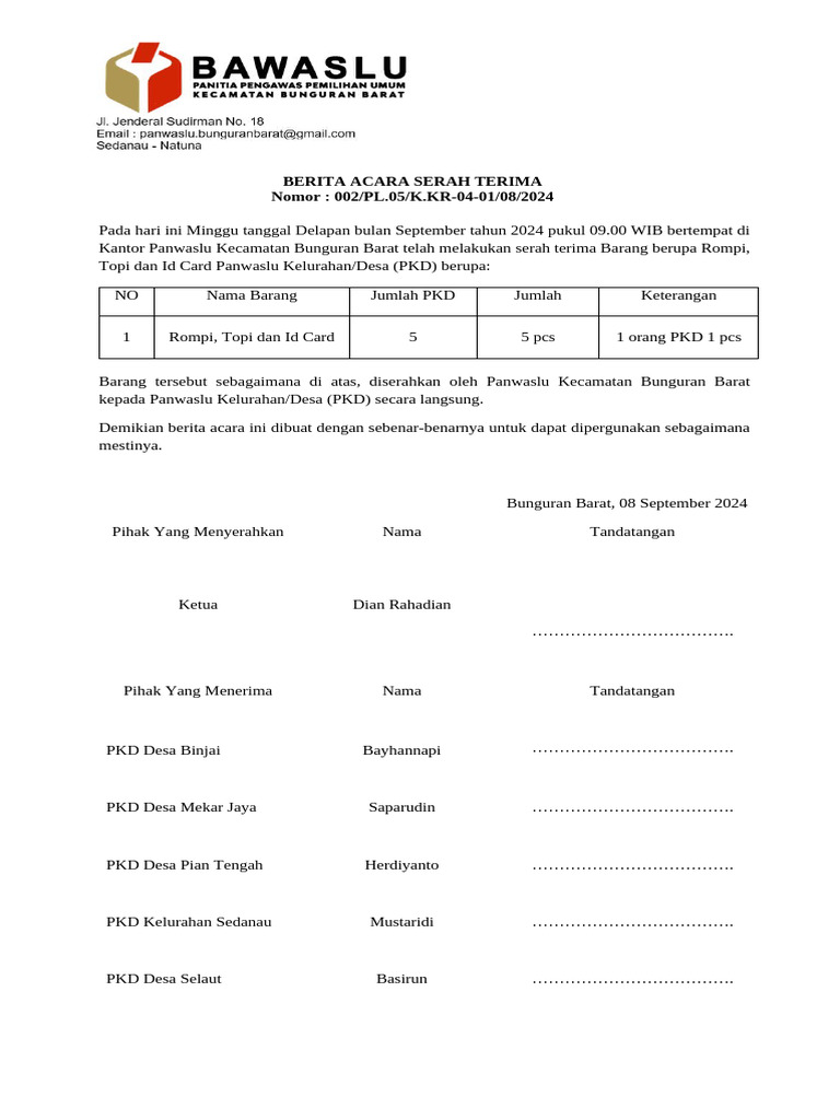 Ba Serah Terima Barang | PDF