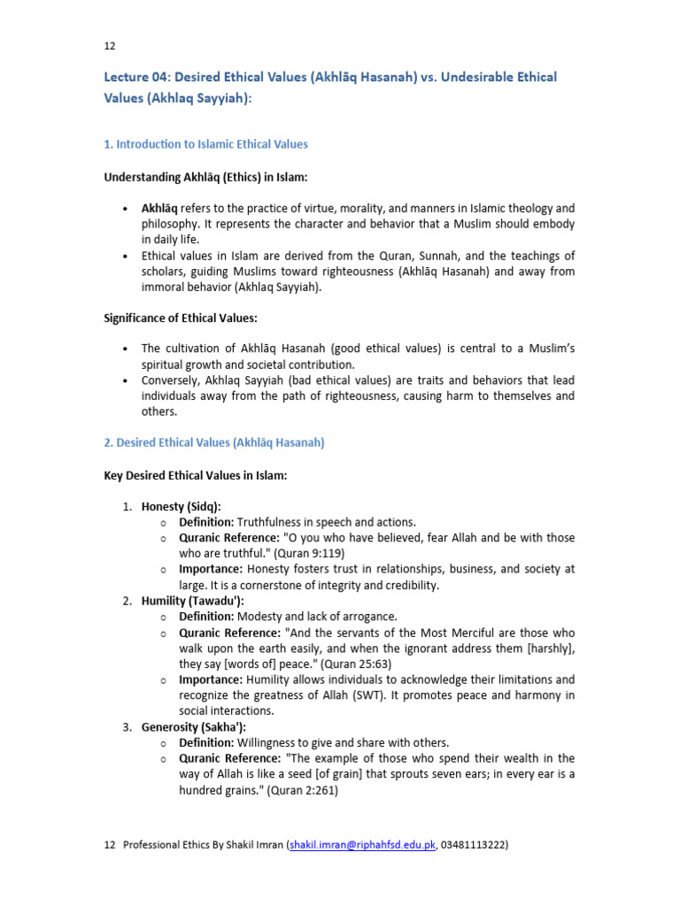 Islamic Ethical Values Explained Pdf Islamic Ethics