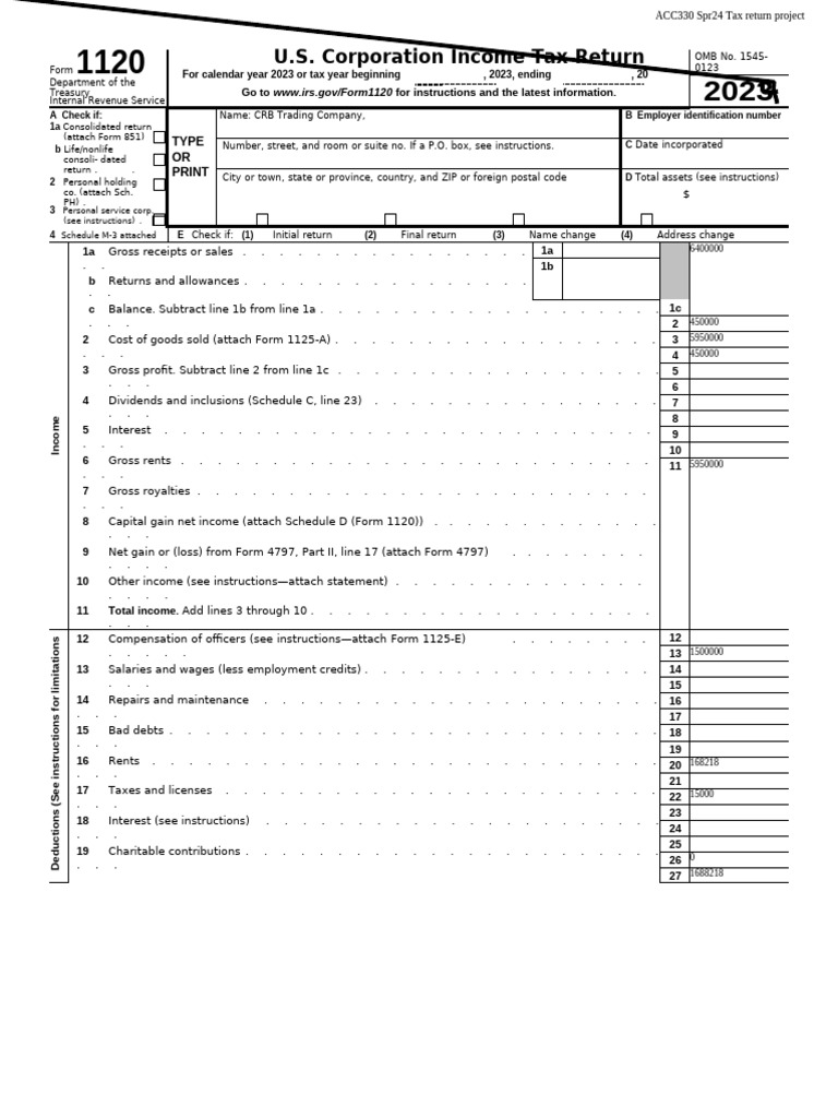 ACC330 Tax Return Project Tax Forms Fall 2024 | PDF | Tax Deduction ...