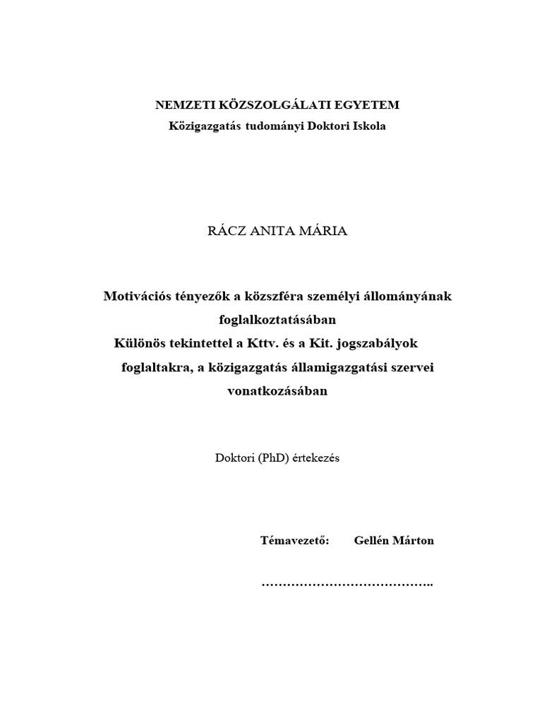 Rácz Anita Mária - Értekezéstervezet - 2020 | PDF