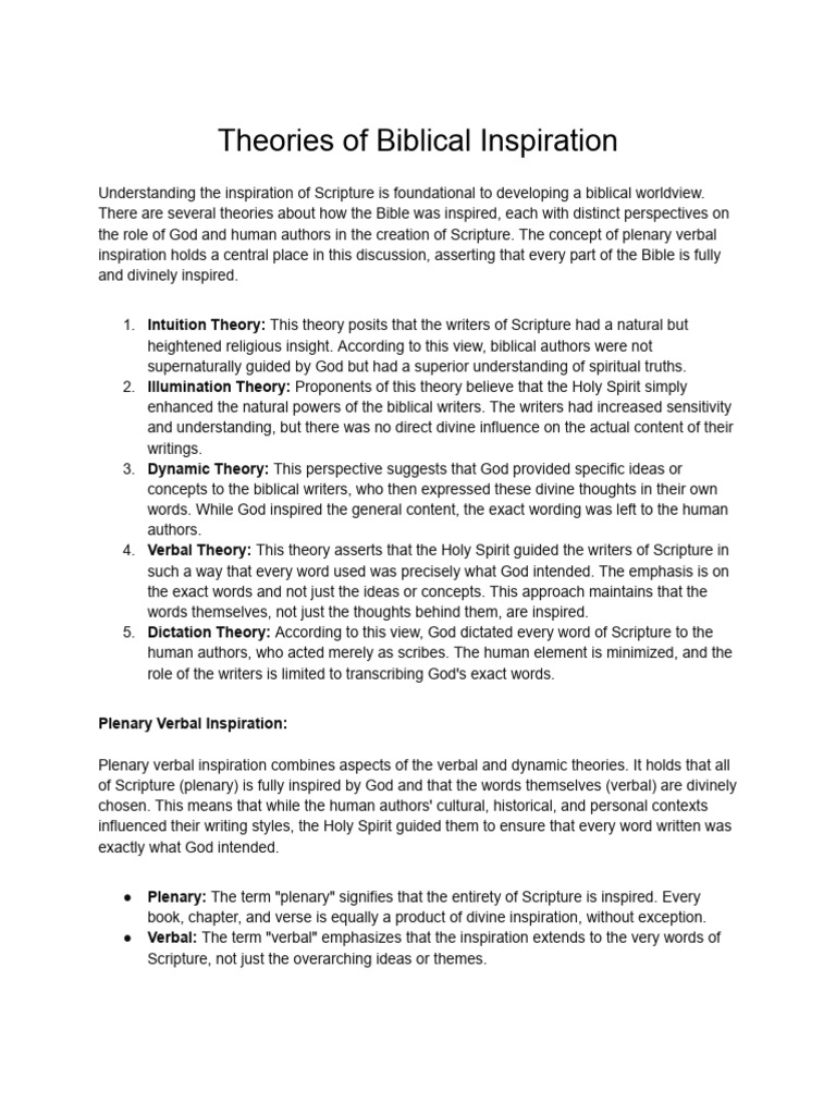Theories of Biblical Inspiration | PDF | Bible | Biblical Inerrancy