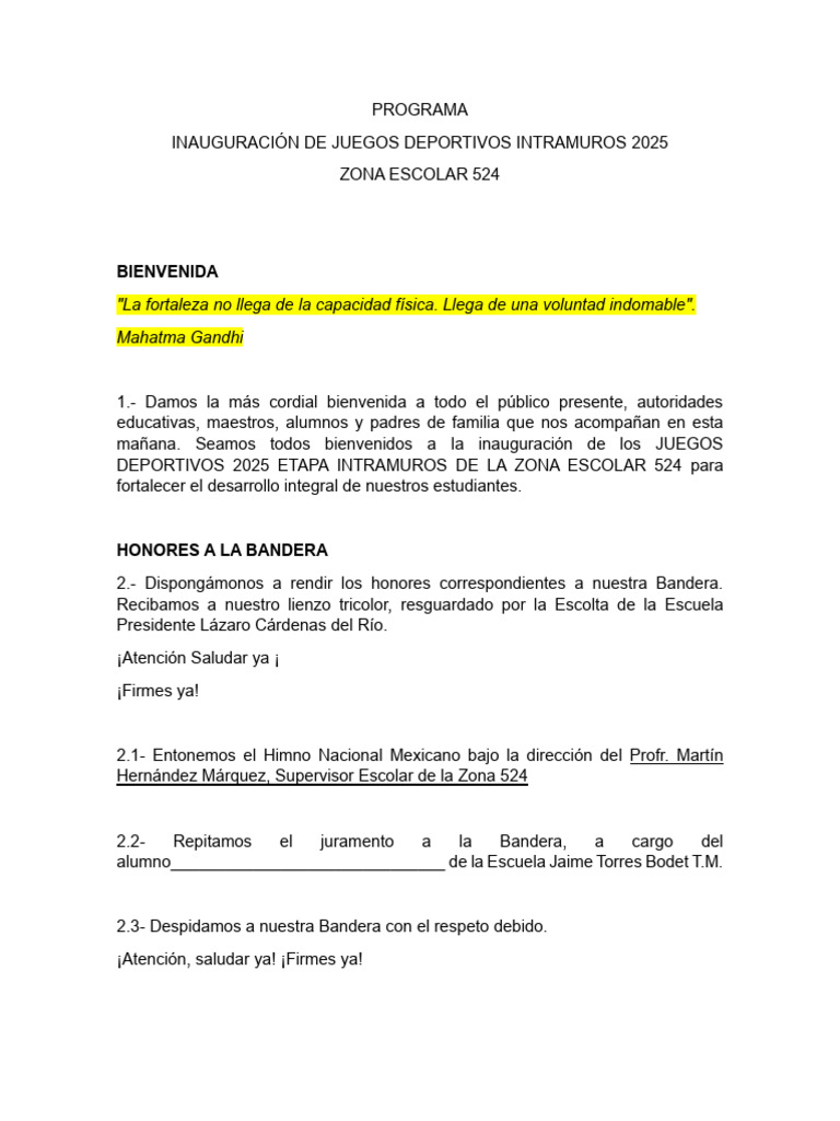 Programa Inauguración de Juegos Deportivos Intramuros Zona 524 | PDF | México