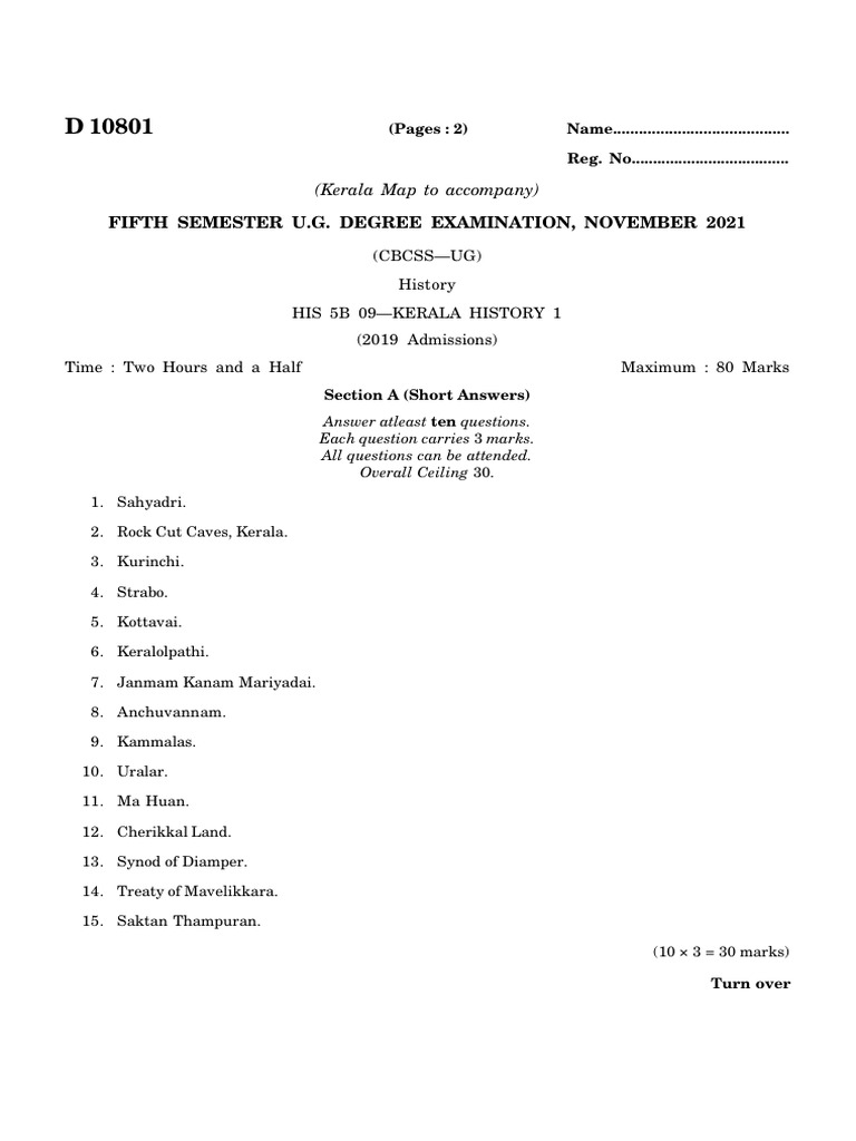 Kerala History 1 (Qp1) (D10801) | PDF | Kerala | South India