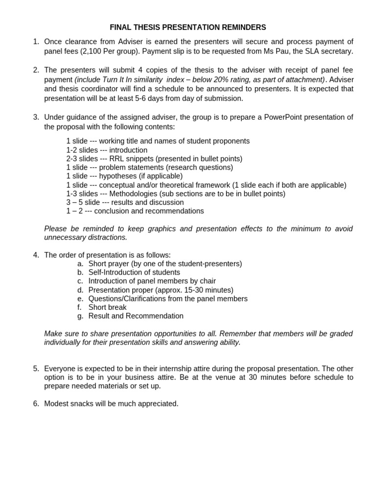 Final Presentation Reminders | PDF