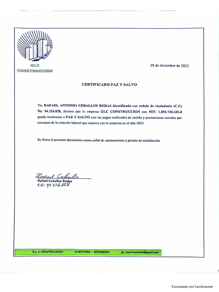 Paz y Salvo GLC 2023 | PDF