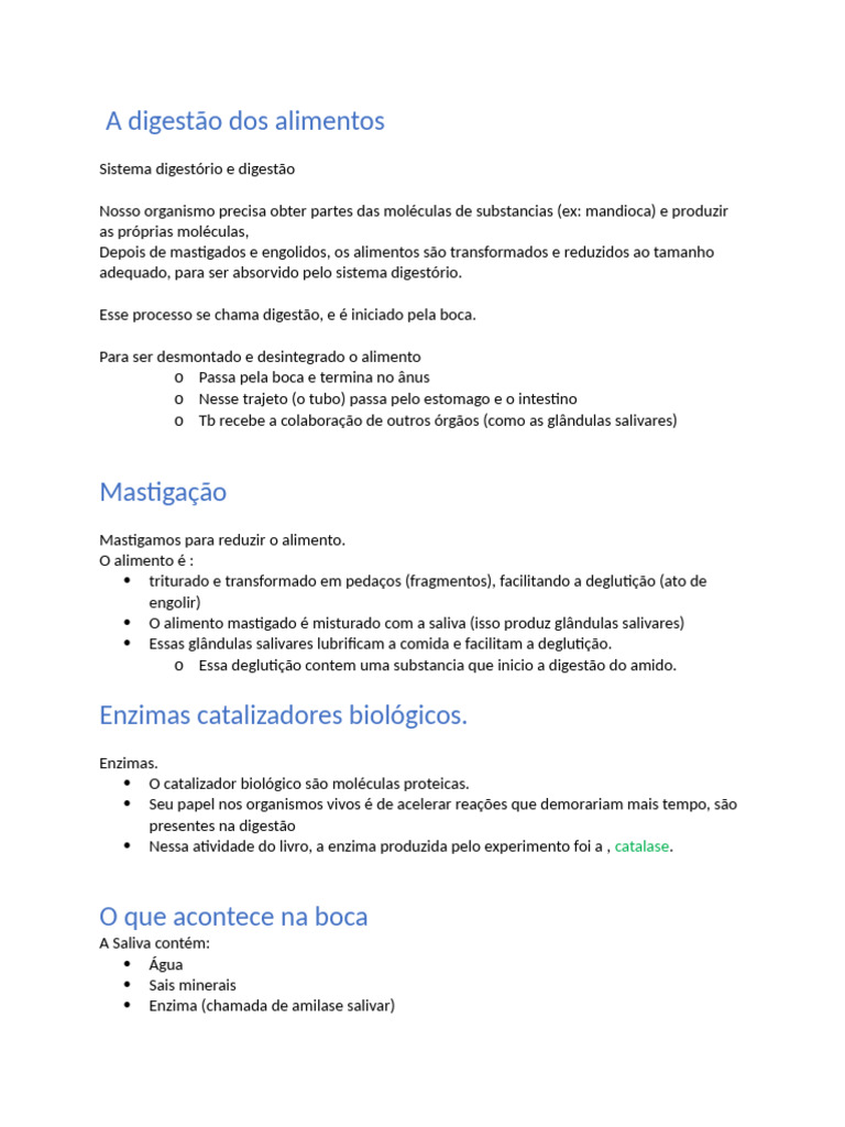 Processo de Digestão dos Alimentos | PDF | Digestão | Estômago