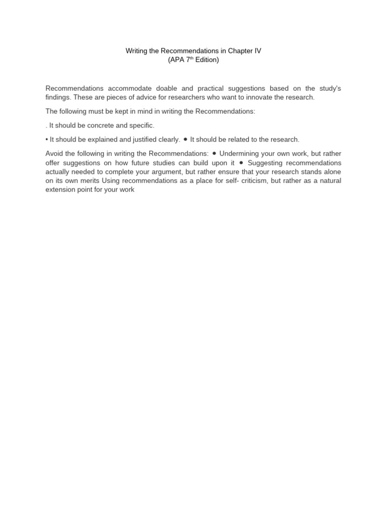 Writing The Recommendation in Chapter IV | PDF