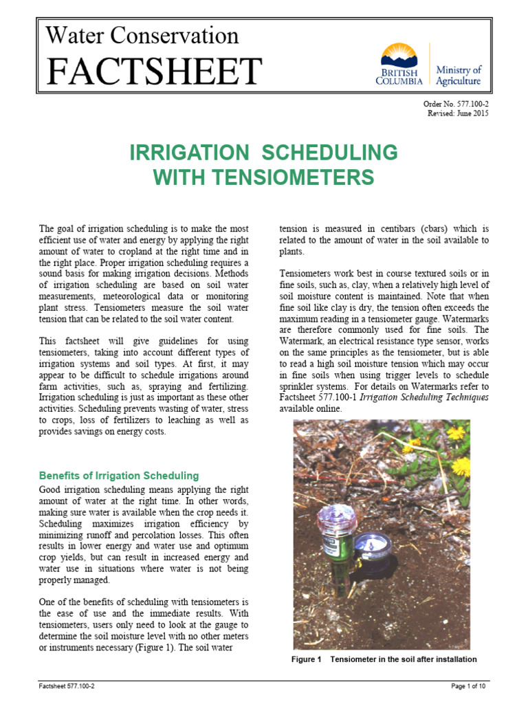 577100-2_irrigation_scheduling_with_tensiometers | PDF | Irrigation | Soil