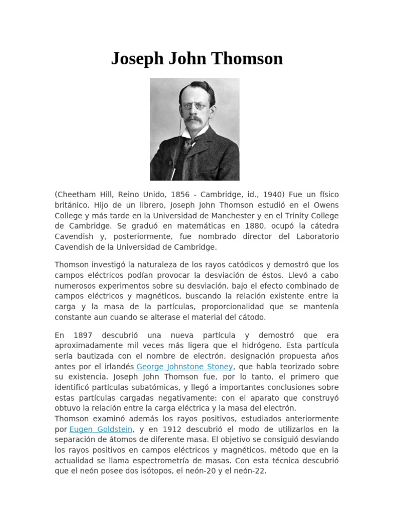 Joseph John Thomson | PDF | Átomos | Electrón