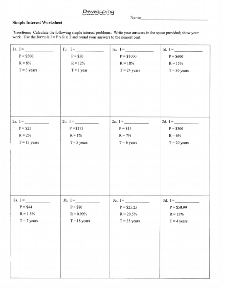 Simple Interest Worksheets | PDF