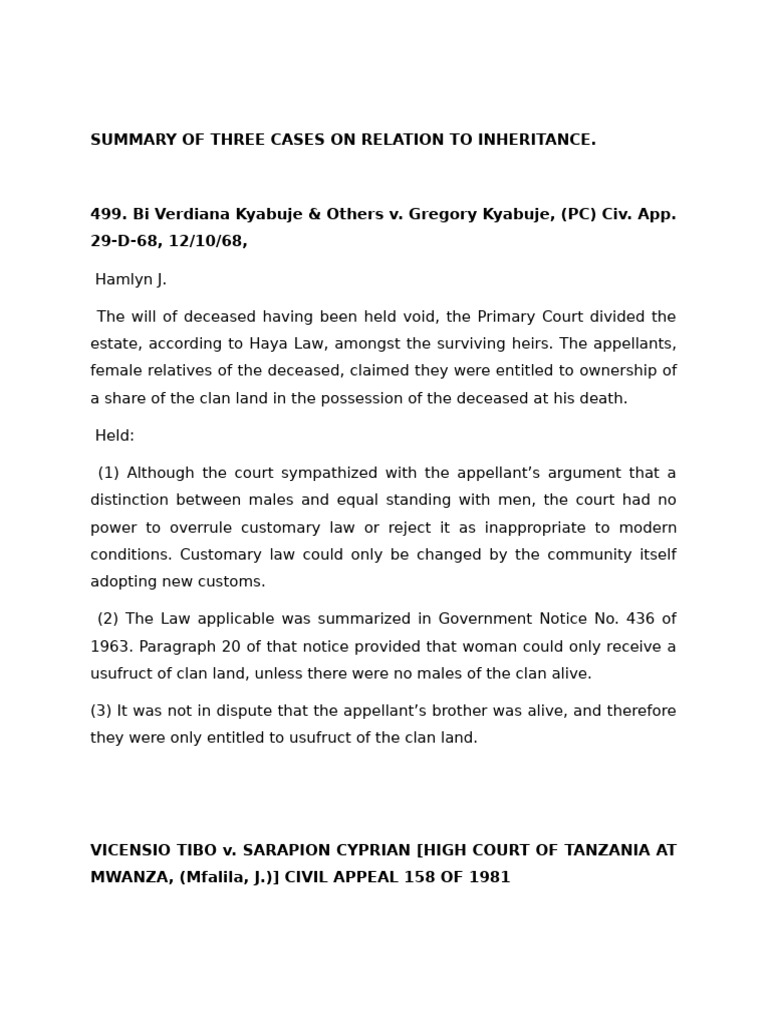 Inheritance Rights Under Haya Customary Law | PDF | Appeal | Inheritance