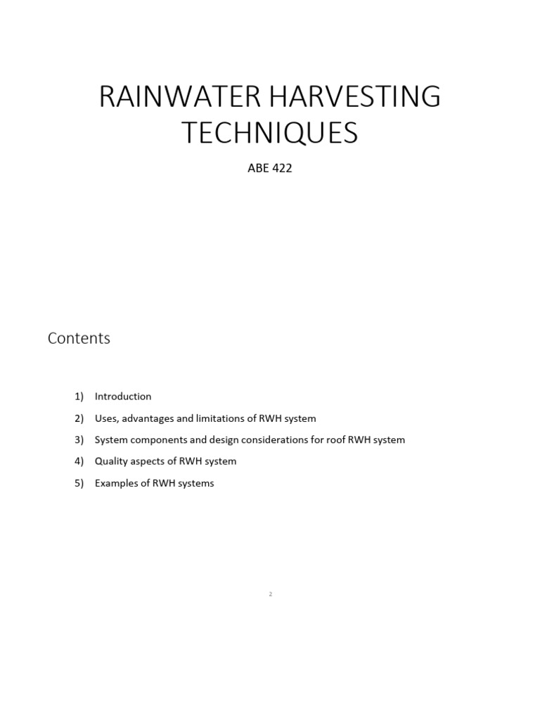 Rainwater Harvesting Techniques Overview | PDF | Water | Storm Drain