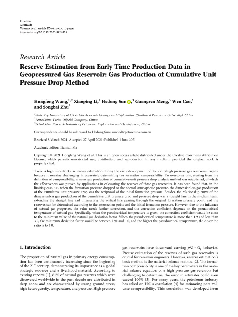 Reserve Estimation From Early Time Production Data | PDF | Gases ...