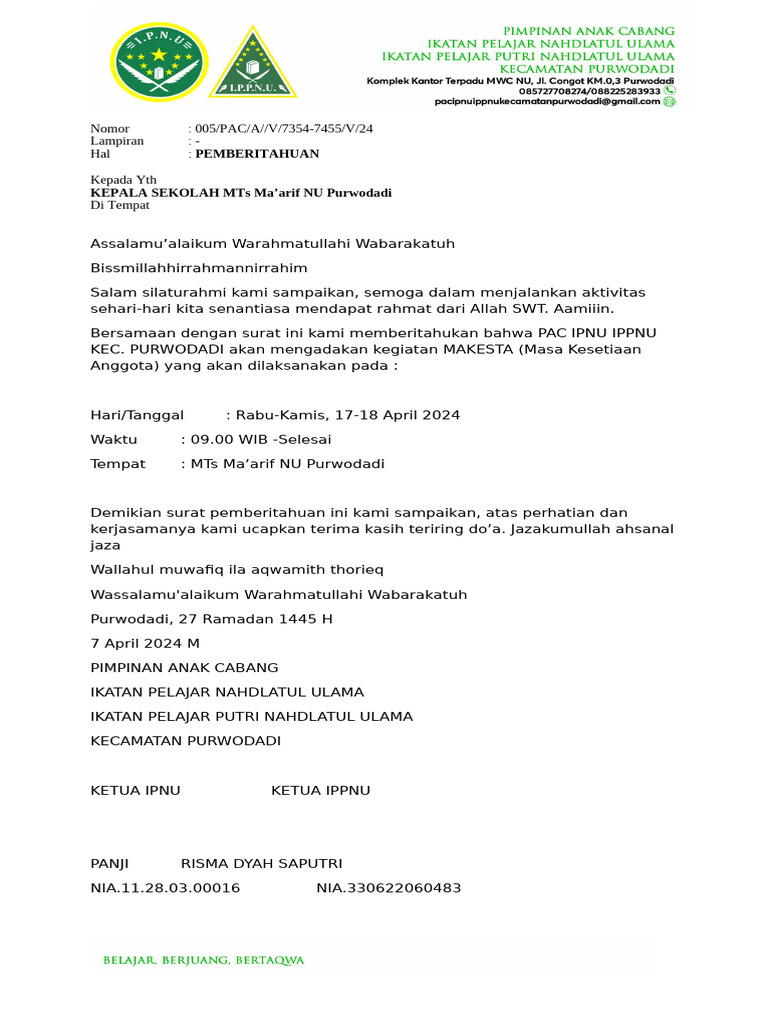 Surat Tembusan MTs | PDF