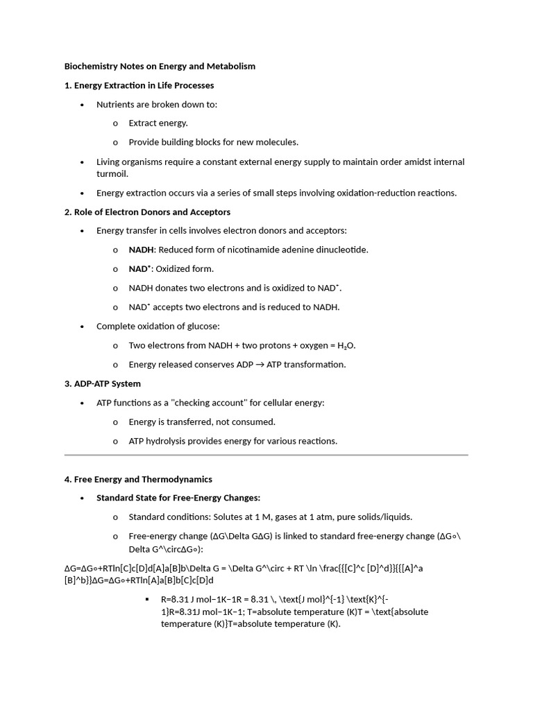 Biochemistry Notes on Energy and Metabolism | PDF | Glycolysis ...