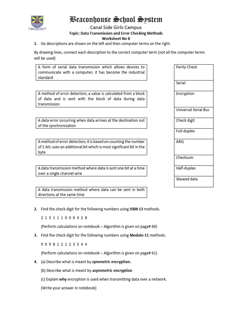 Worksheet No 8 - Chap 2 | PDF | Error Detection And Correction | Data ...