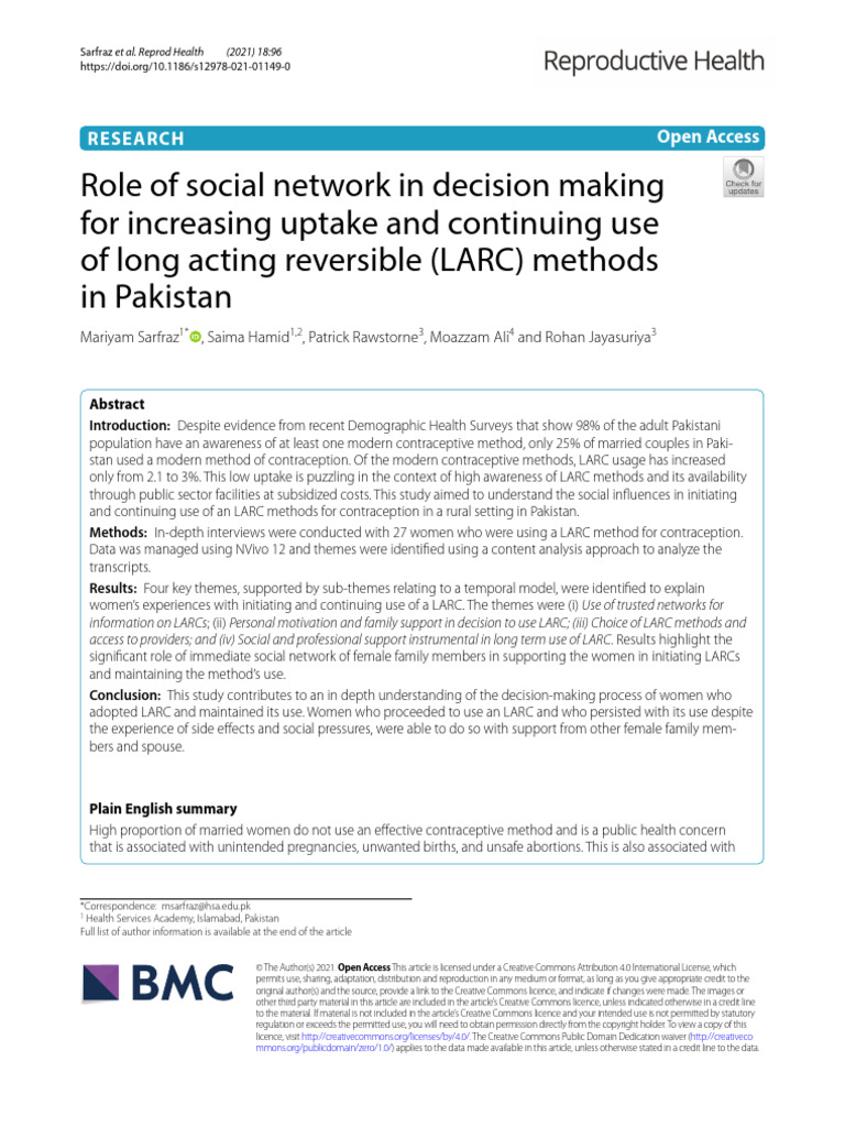 Role of Social Network in Decision Making For Increasing Uptake and ...