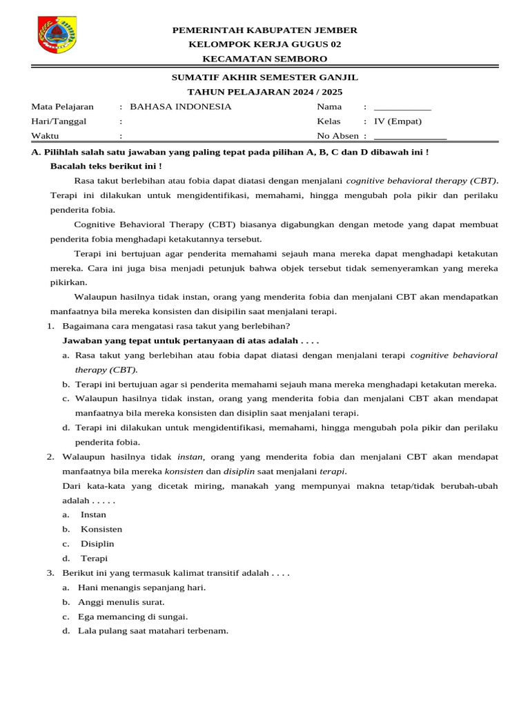 Soal Asa BHS Indonesia KLS 4 | PDF