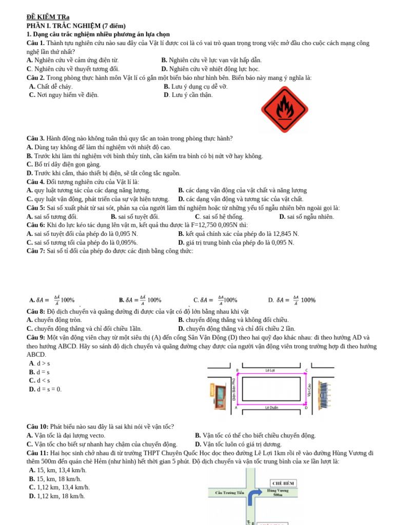 Đề GK1 Vật Lí 10 Lần 2 - THPT HƯNG PHÁT | PDF