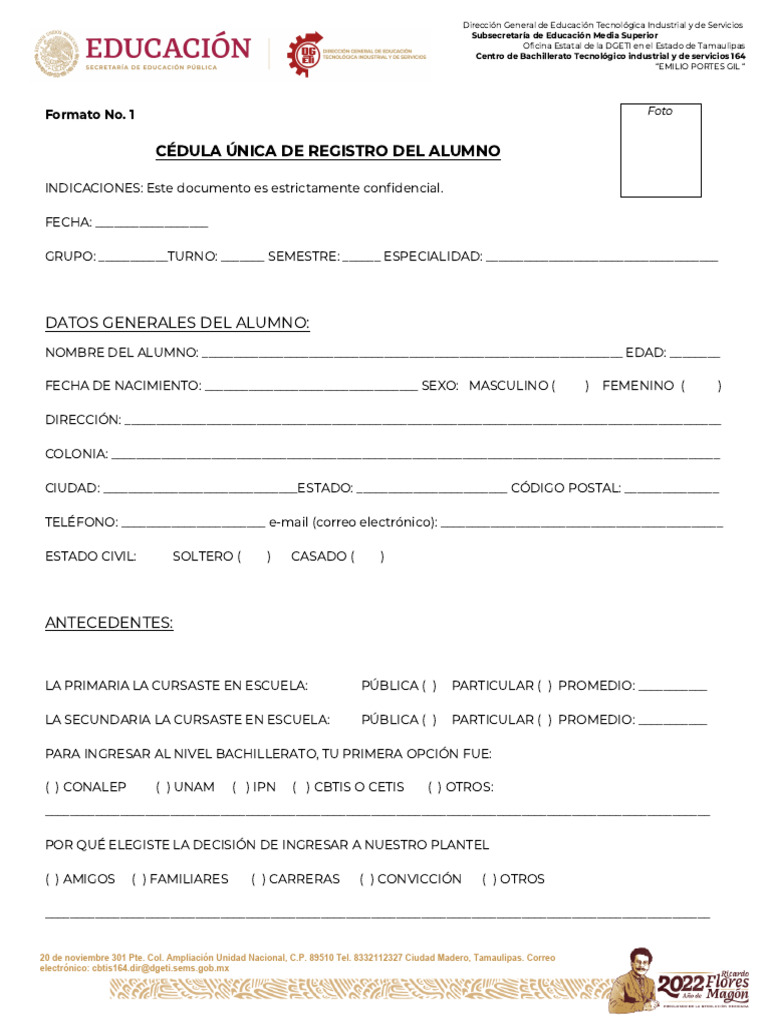 KARLA ESMERALDA HERN NDEZ FERNANDO - Cedula unica de Registro_CBTis 164 | PDF